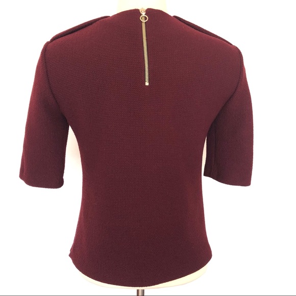 Zara | Tops | Zara Woman Burgundy Wine Short Sleeve Back Zip Top | Poshmark